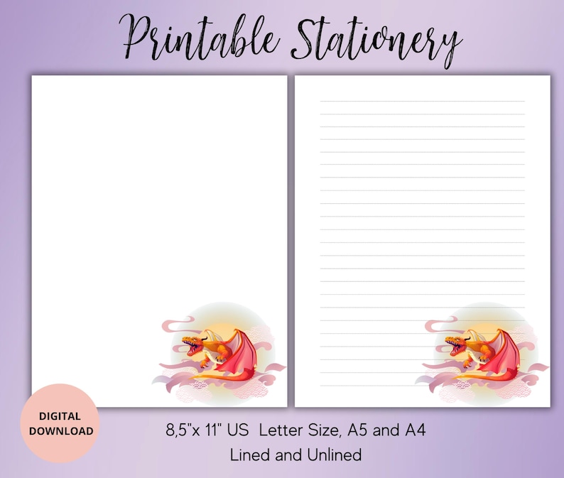 Dragon Printable Stationery-printable Stationary Sets- Digital Letter ...