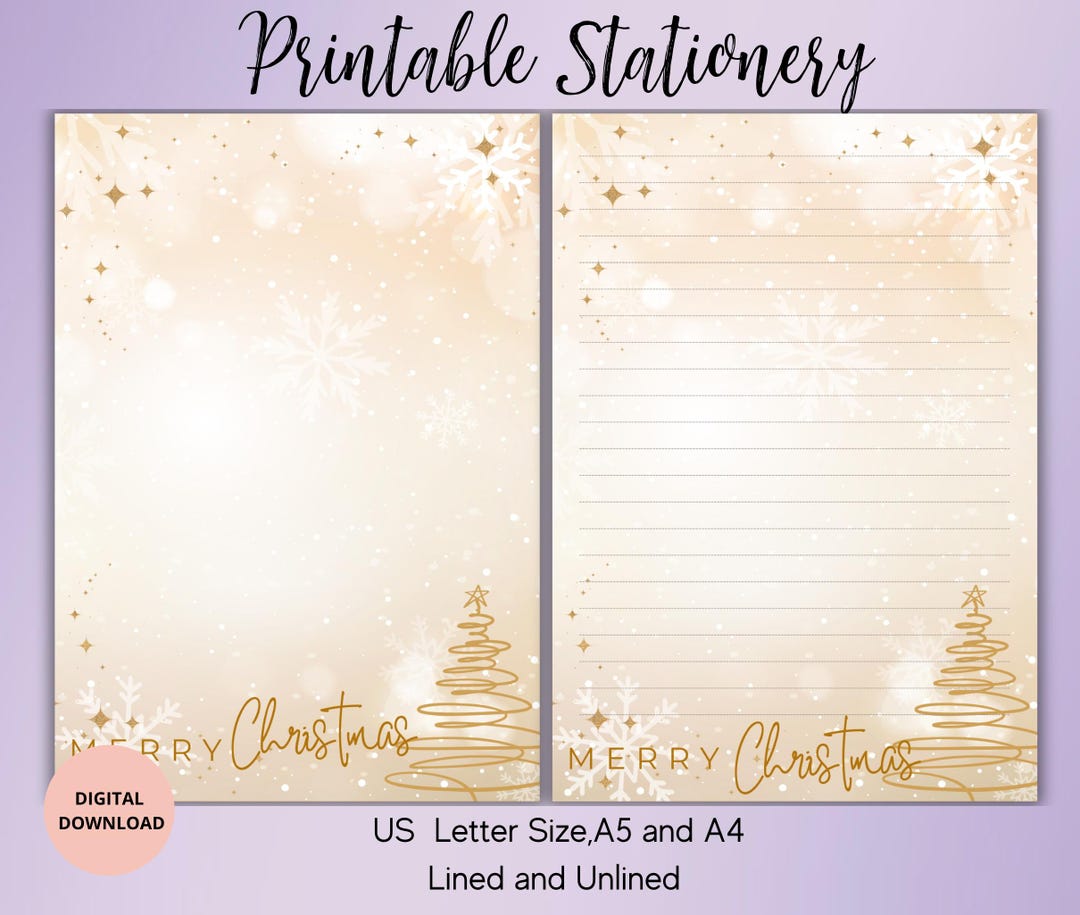 Christmas Printable Stationery-gold Christmas Writing Paper Set Lined ...