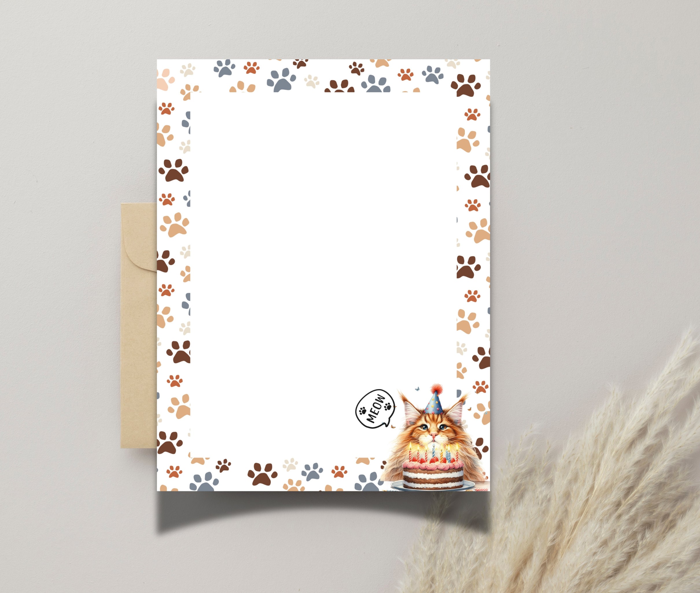 Cat's Birthday Printable Stationery-cat Lover Printable Stationery Set ...
