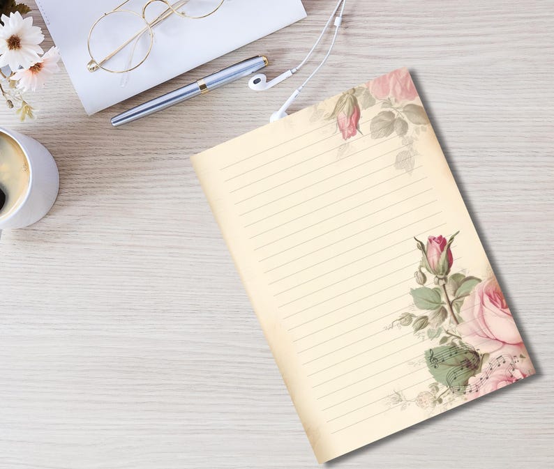 Vintage Paper With Roses Printable Stationery Set-flower Writing Paper ...