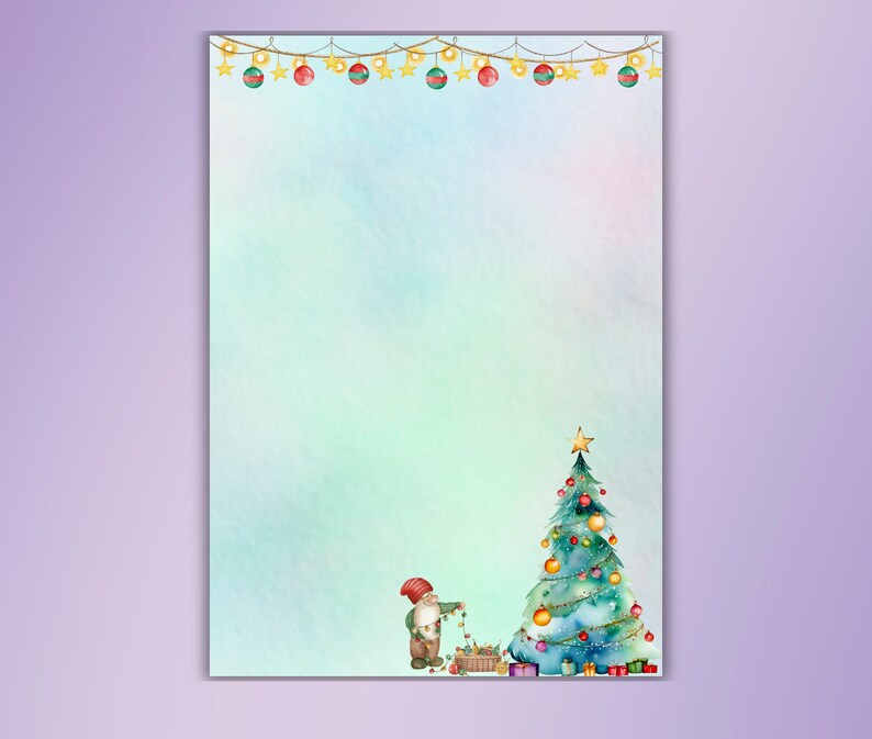 Christmas Tree With Gnome Printable Stationery-happy New Year Writing ...