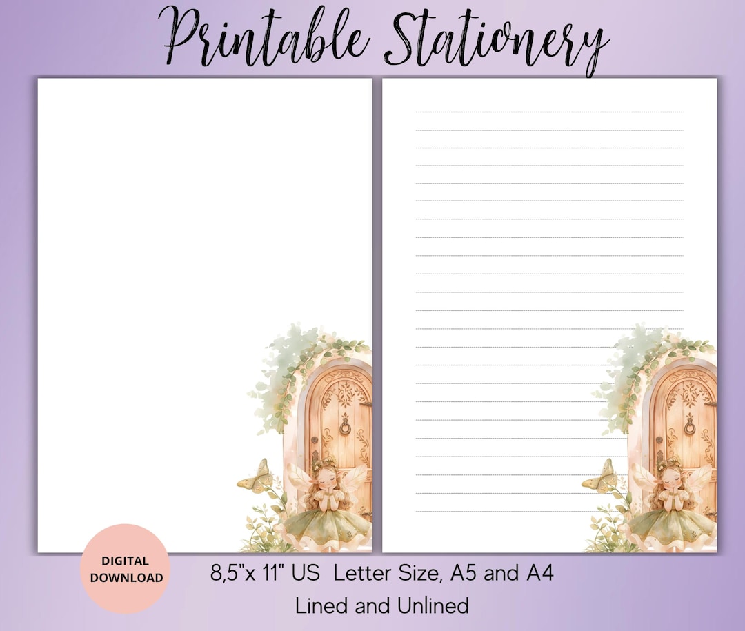 Forest Fairy Printable Stationery-fairytale Writing Paper Set Unlined ...