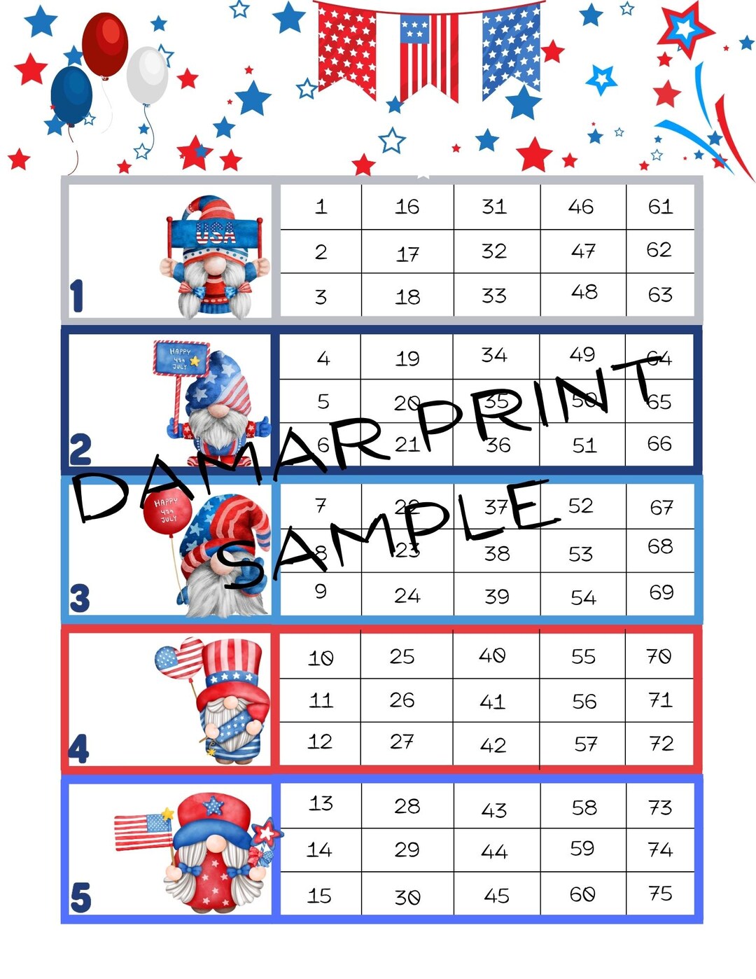 Patriotic Printable Bingo Boards-instant Download -4th July ...