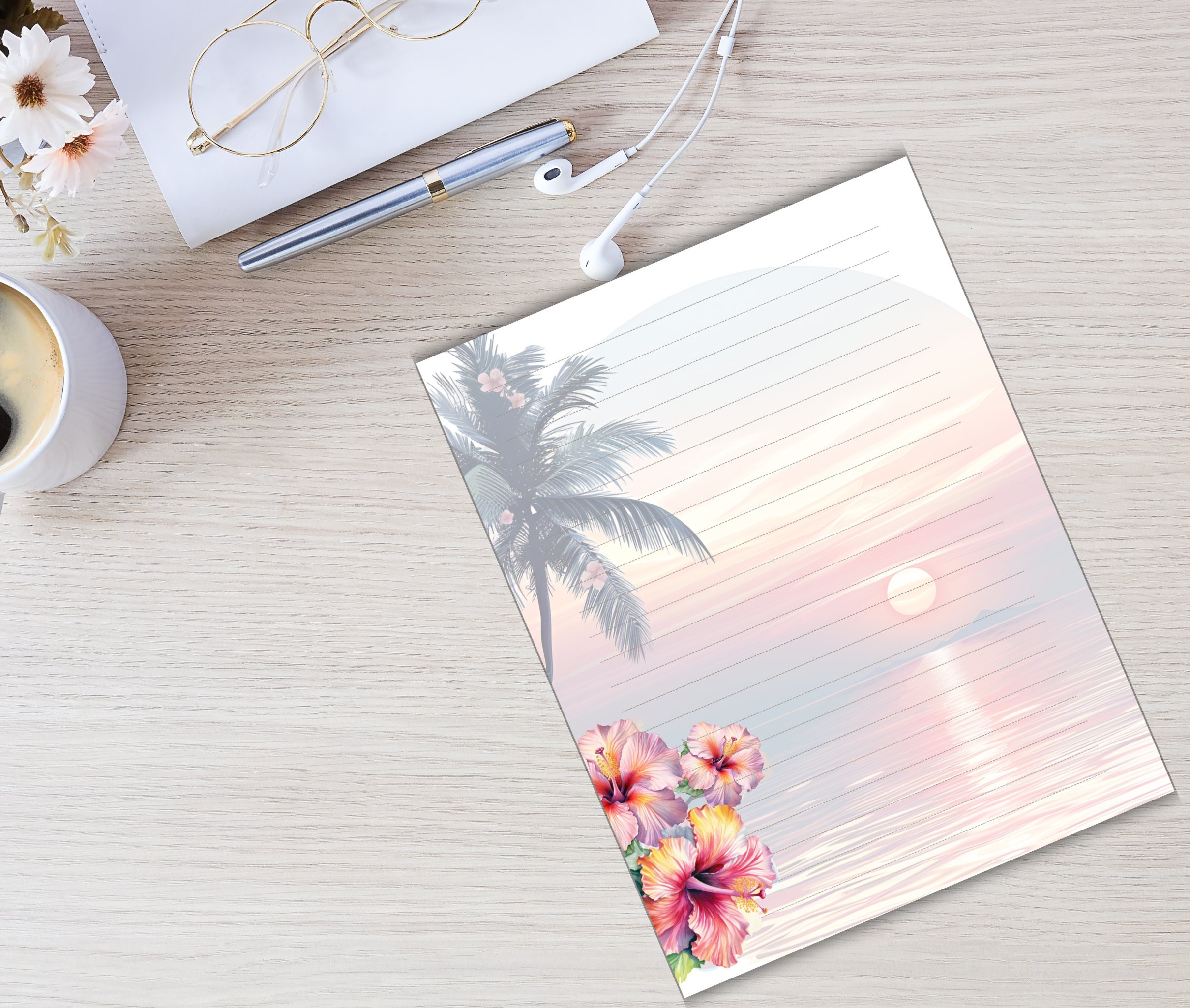 Hawaiian Flower Writing Paper Set - Printable Stationery Set Unlined ...