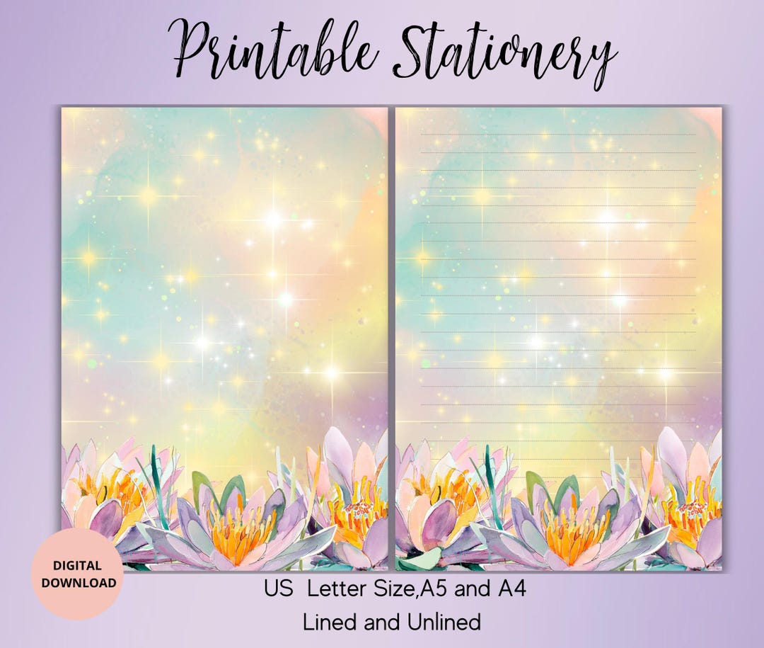 Lotus Printable Stationery-flower Writing Paper Lined Unlined A5/A4/US ...