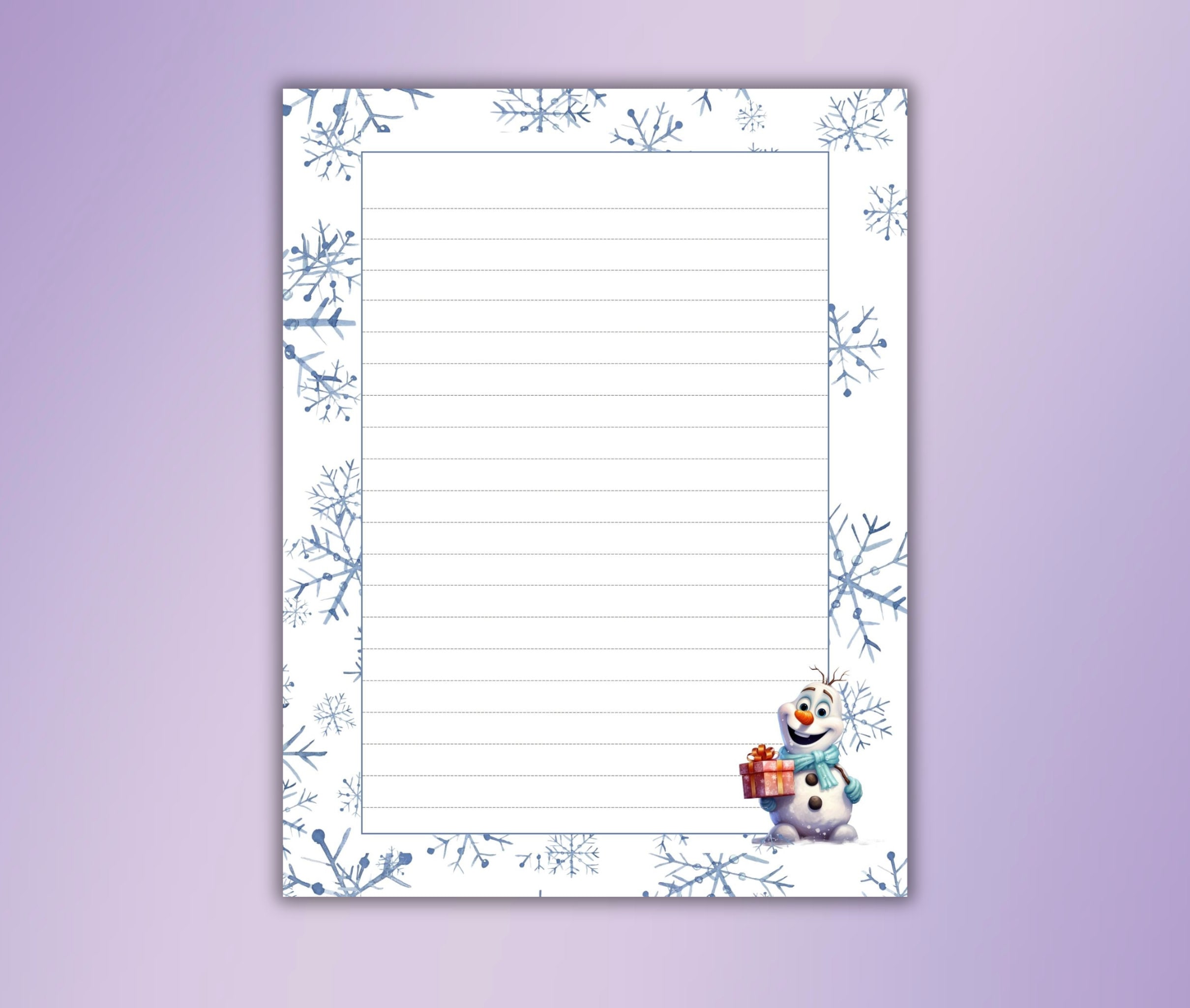 Snowman Printable Stationery,christmas Printable Stationery,holiday ...