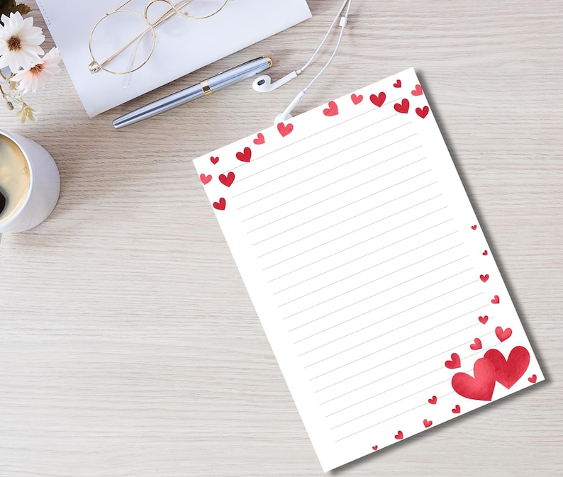 Heart Printable Stationery-valentine's Day Printable Writing Paper ...