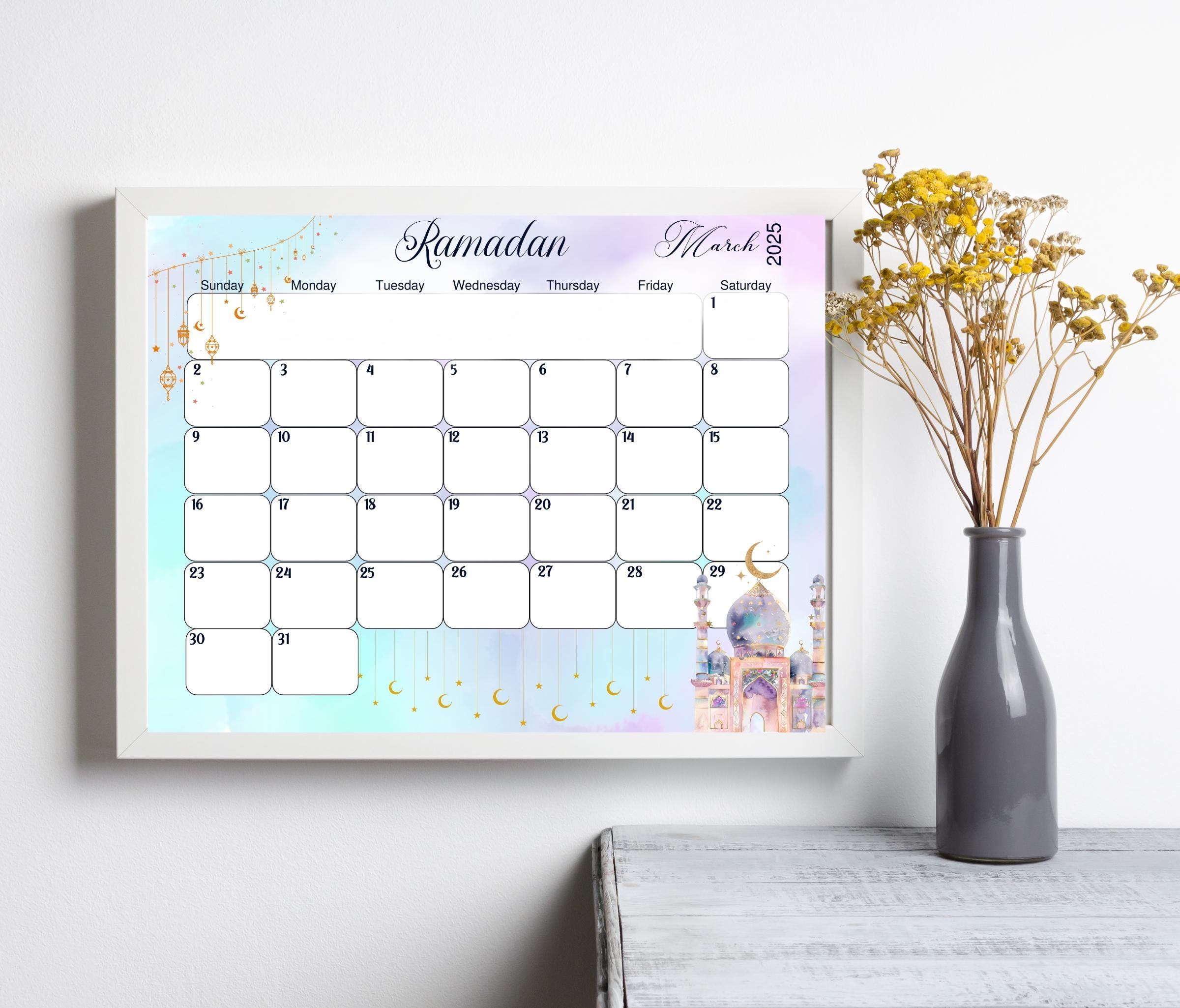 Ramadan Editable Calendar-march 2025 Islamic Muslim Printable Monthly ...