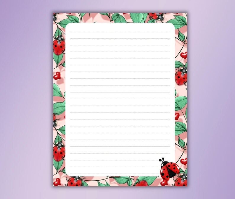 Ladybug Printable Stationery-printable Paper Pack-flower Writing Paper ...