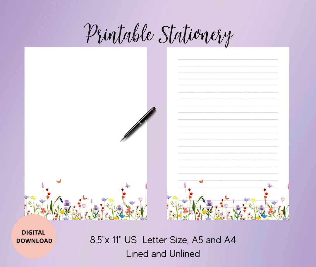 Floral Writing Paper Letter A4,A5,US Letter,instant Download,lined ...