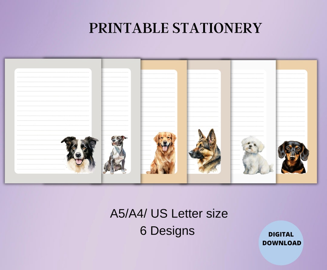Dog Printable Stationery-6 Designs Stationery Set-writing Paper Set ...