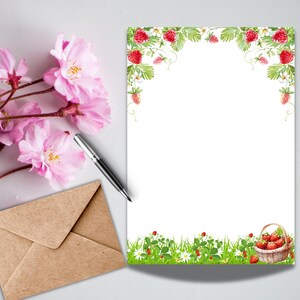 Strawberry Printable Stationery-flower Pen Pal Supplies-summer Writing ...