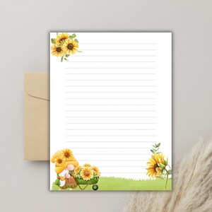 Sunflower Gnome Printable Stationary-digital Download Printable Writing ...