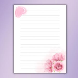 Watercolor Pink Flower Printable Stationery-hearts Love Letter Set ...