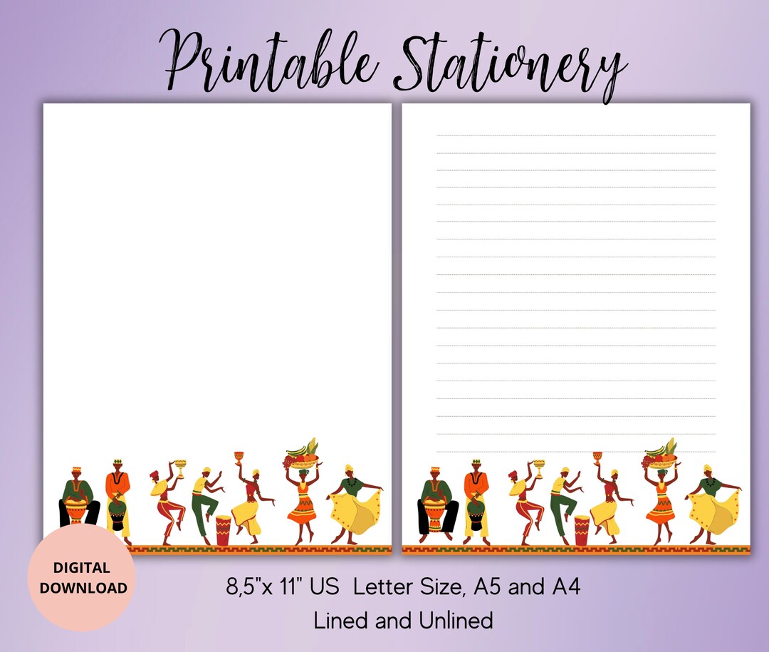 African Culture Dance Printable Writing Paper Set Unlined Lied A5/A4/US ...