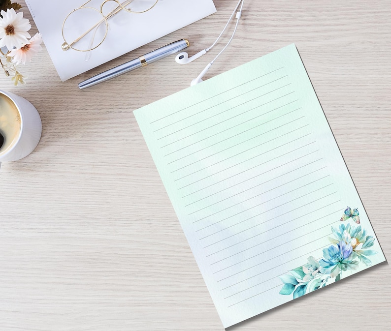 Watercolor Flower Stationery Set-flower Writing Paper Unlined Lined A4 ...