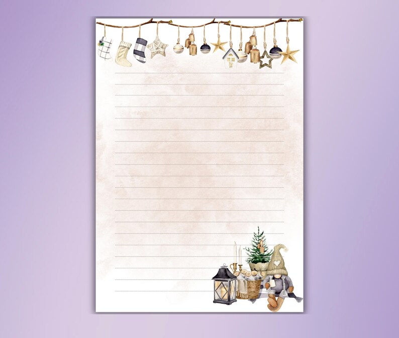 Christmas Gnome Printable Stationery/christmas Stationary Holiday ...