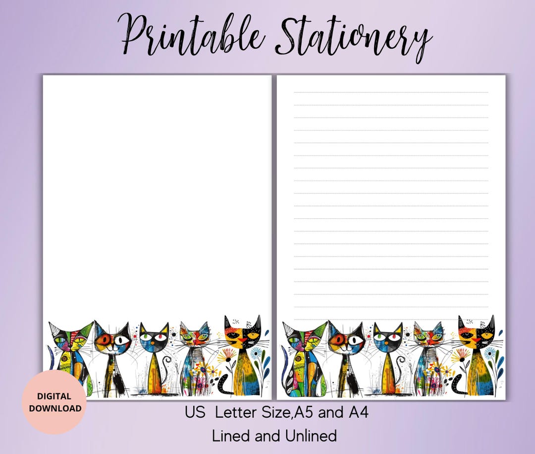 Cats Printable Stationery-cats Writing Paper Lined Unlined A5/A4/US ...