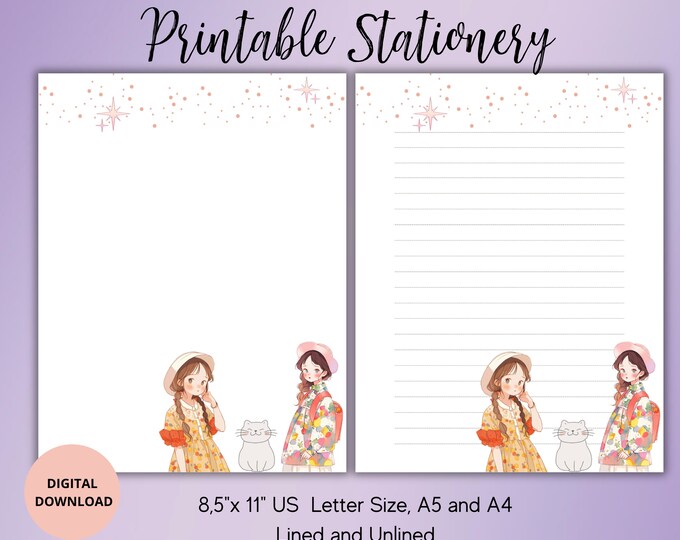 Cute Cat Stationery Bundle Printable, Cat Stationary, Kawaii Stationary ...