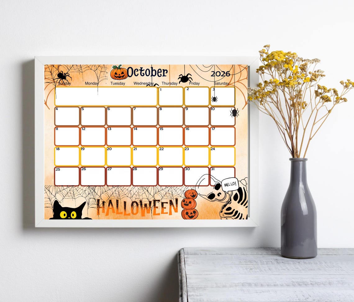 Editable Printable October 2026 Calendar-cute Spooky Halloween 2026 ...