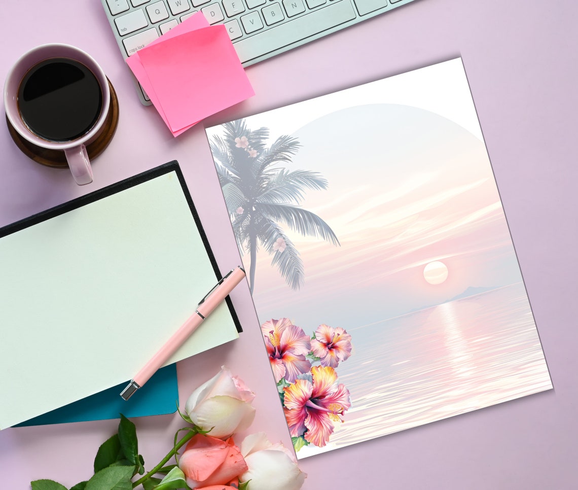 Hawaiian Flower Writing Paper Set - Printable Stationery Set Unlined ...