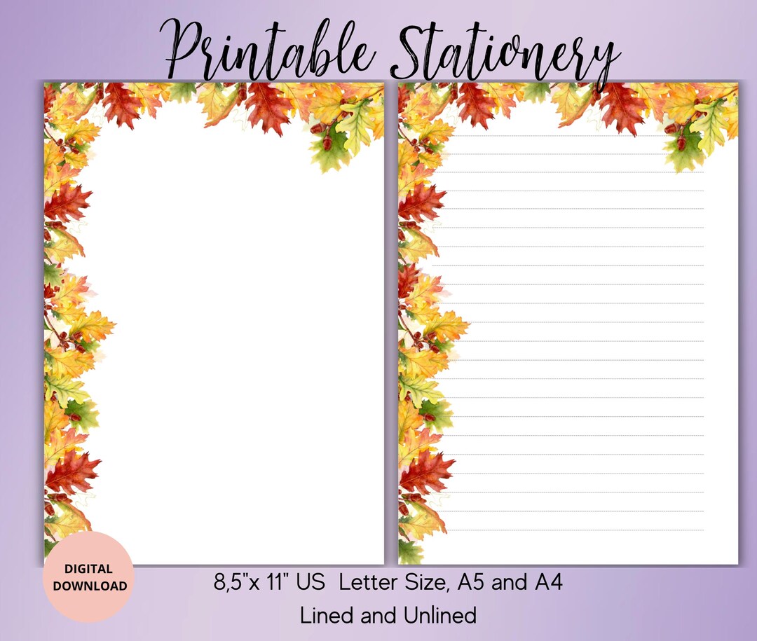 Autumn Leaves Printable Stationery Set-autumn Writing Paper Lined ...