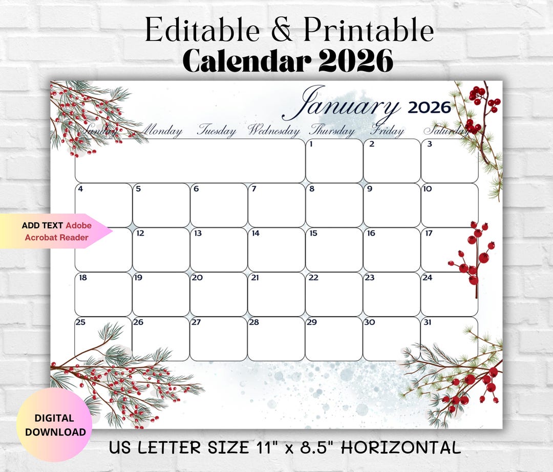 Editable January 2026 Calendar-printable Monthly Planner for Family ...