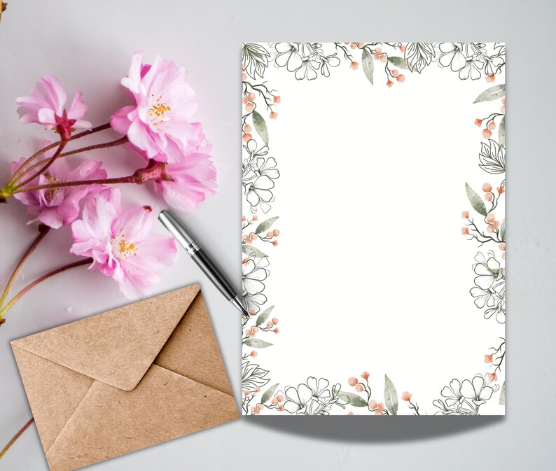 Flower Printable Stationery-flower Writing Paper Lined Unlined A4/A5/US ...