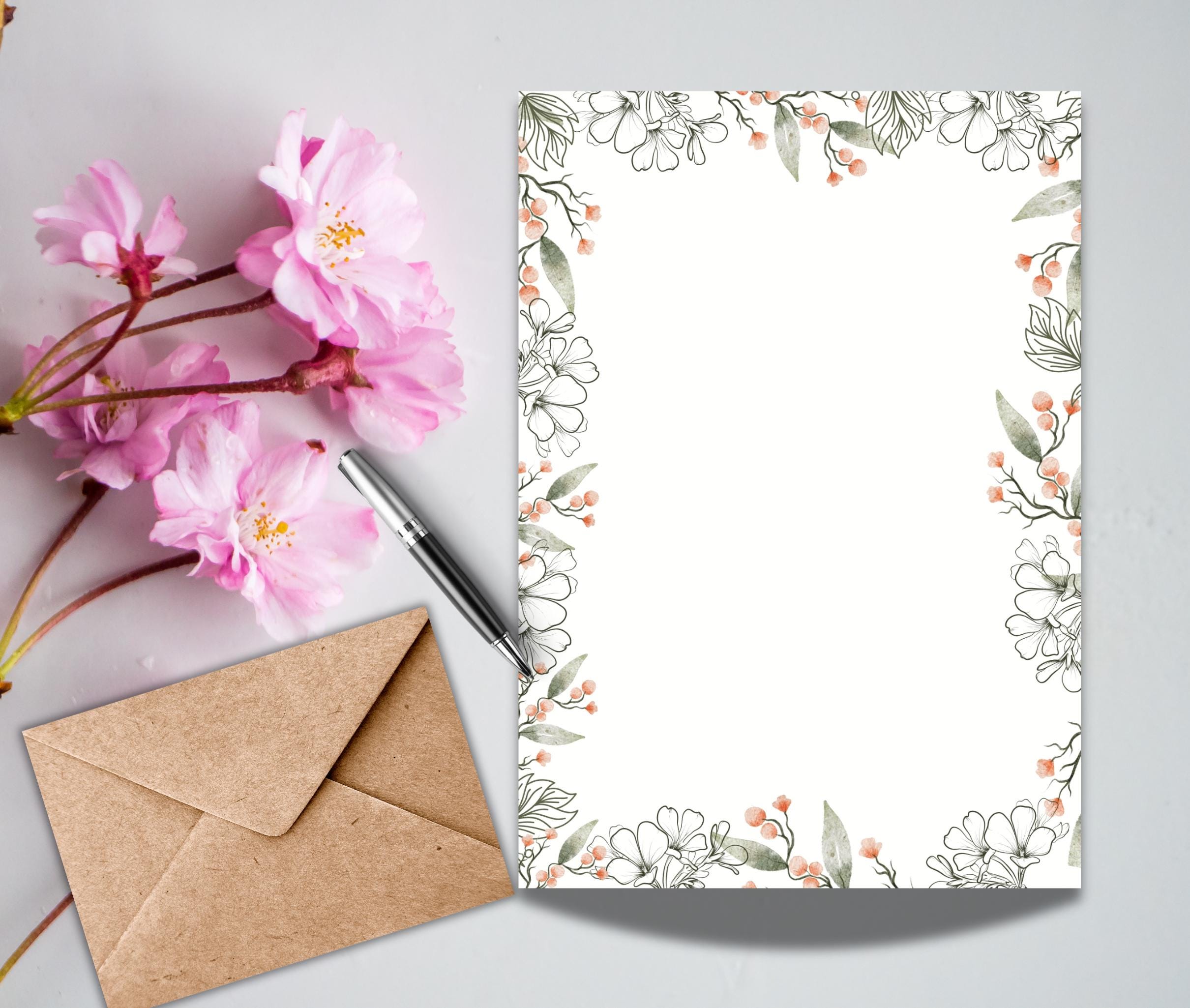 Flower Printable Stationery-flower Writing Paper Lined Unlined A4/A5/US ...