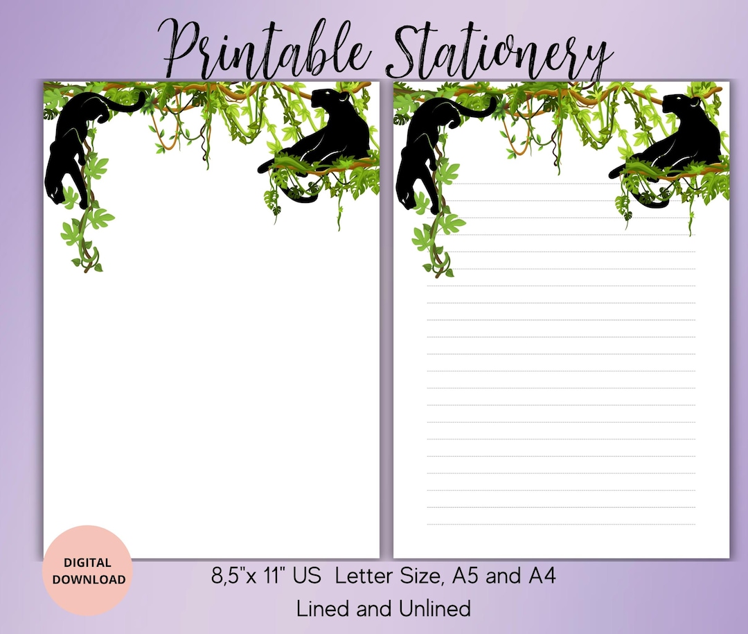 Pantera Printable Stationery-jungle Writing Paper Set Unlined Lined A5 ...