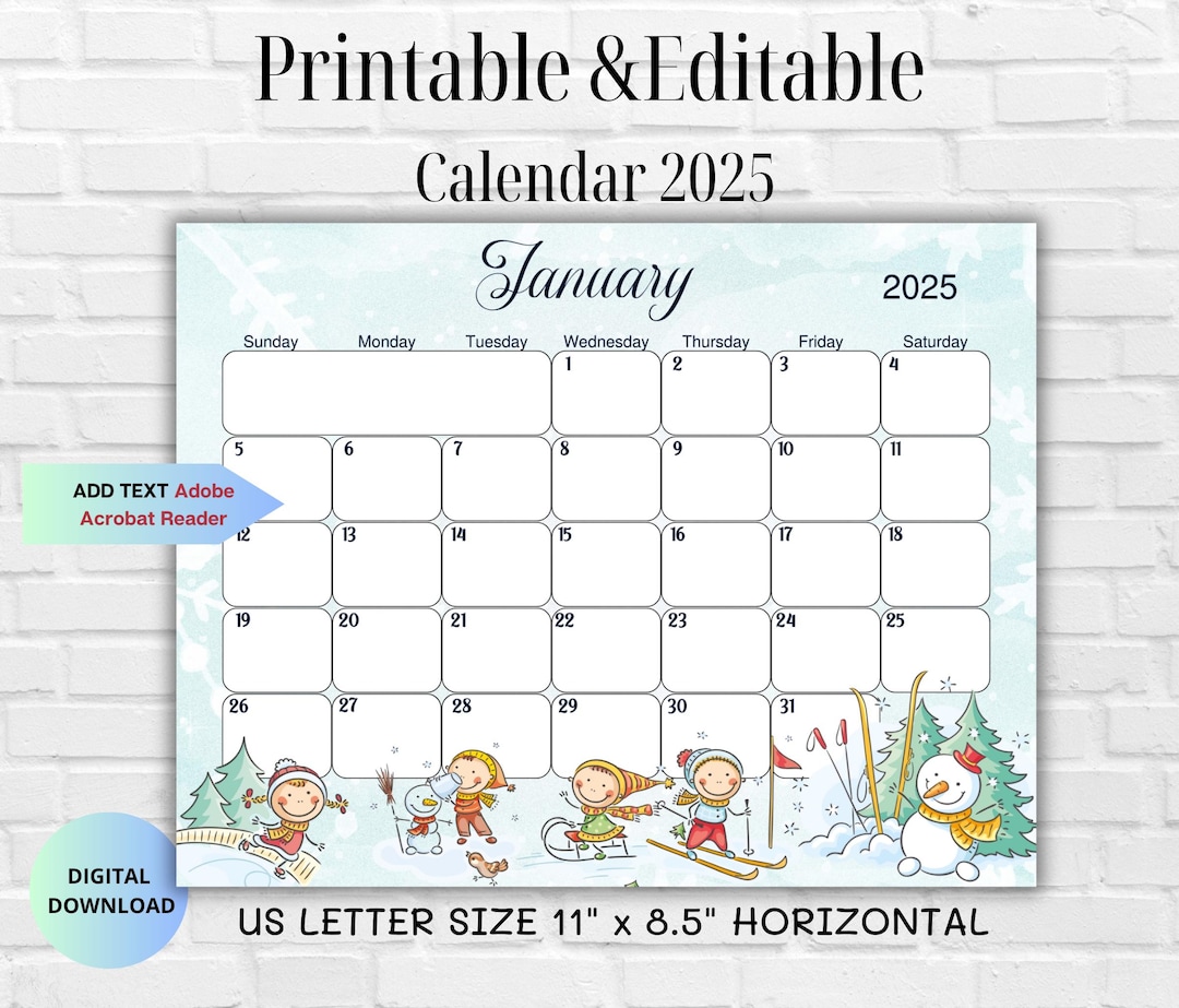 January 2025 EDITABLE Calendar-printable Fillable Winter Planner for ...