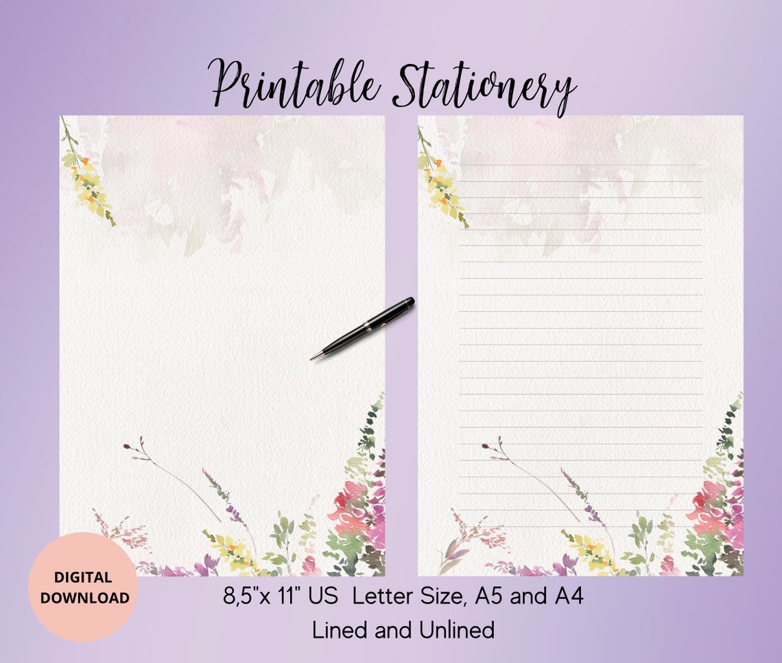 Wildflower Stationary Watercolor Printable Stationerypenpal - Etsy