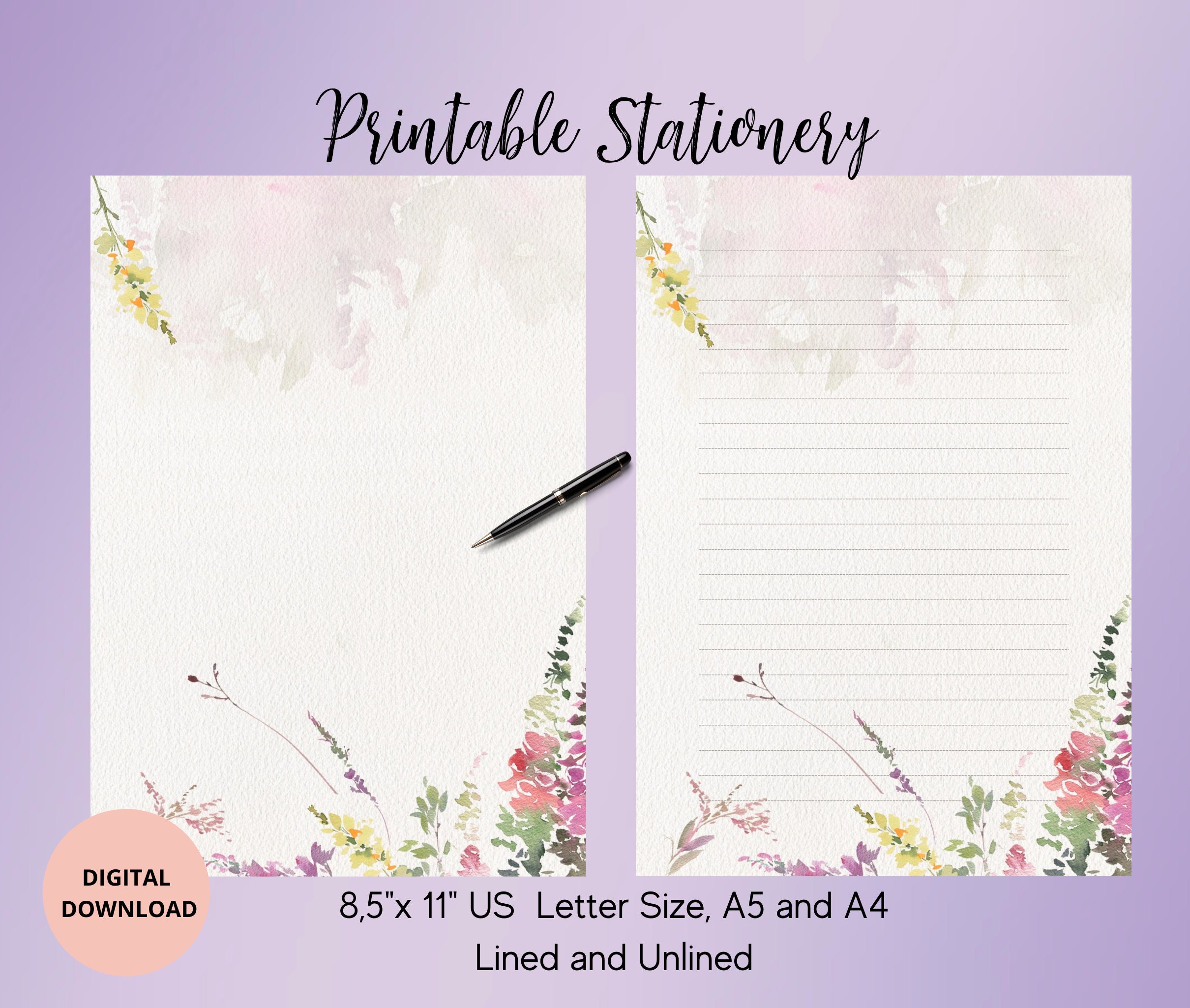 Wildflower Stationary Watercolor Printable Stationery,penpal Stationary ...