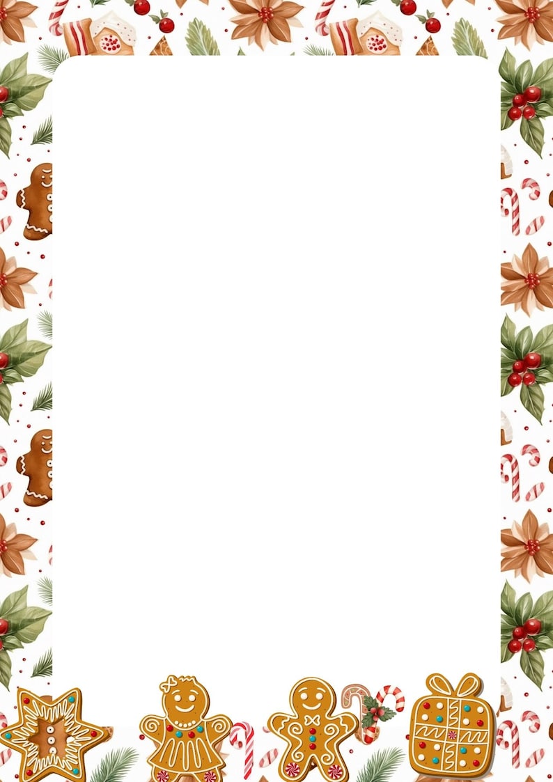 Christmas Gingerbread Printable Stationery-christmas Stationary Holiday ...