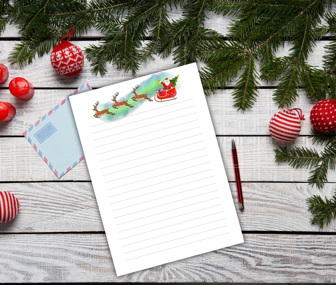 Santa Claus With Reindeer Printable Stationery-santa Claus Writing ...