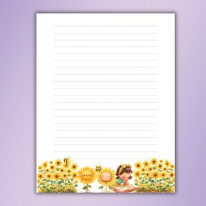 Girl With Sunflowers Printable Stationery Set A4/A5/US Letter Lined ...