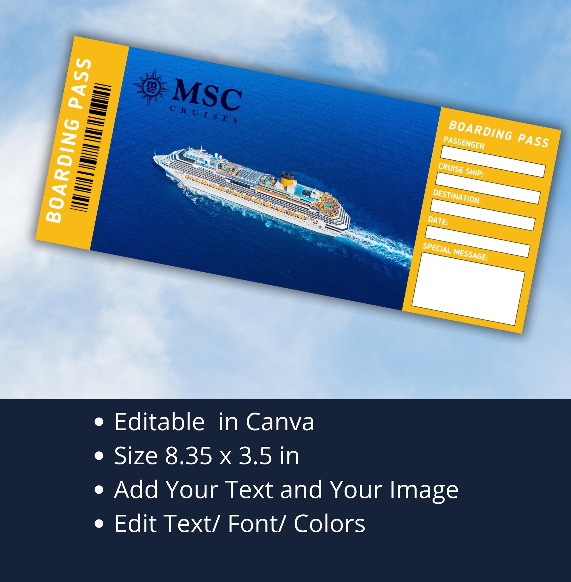 EDITABLE MSC Cruise Ticket-editable Boarding Pass-print Surprise Gift ...