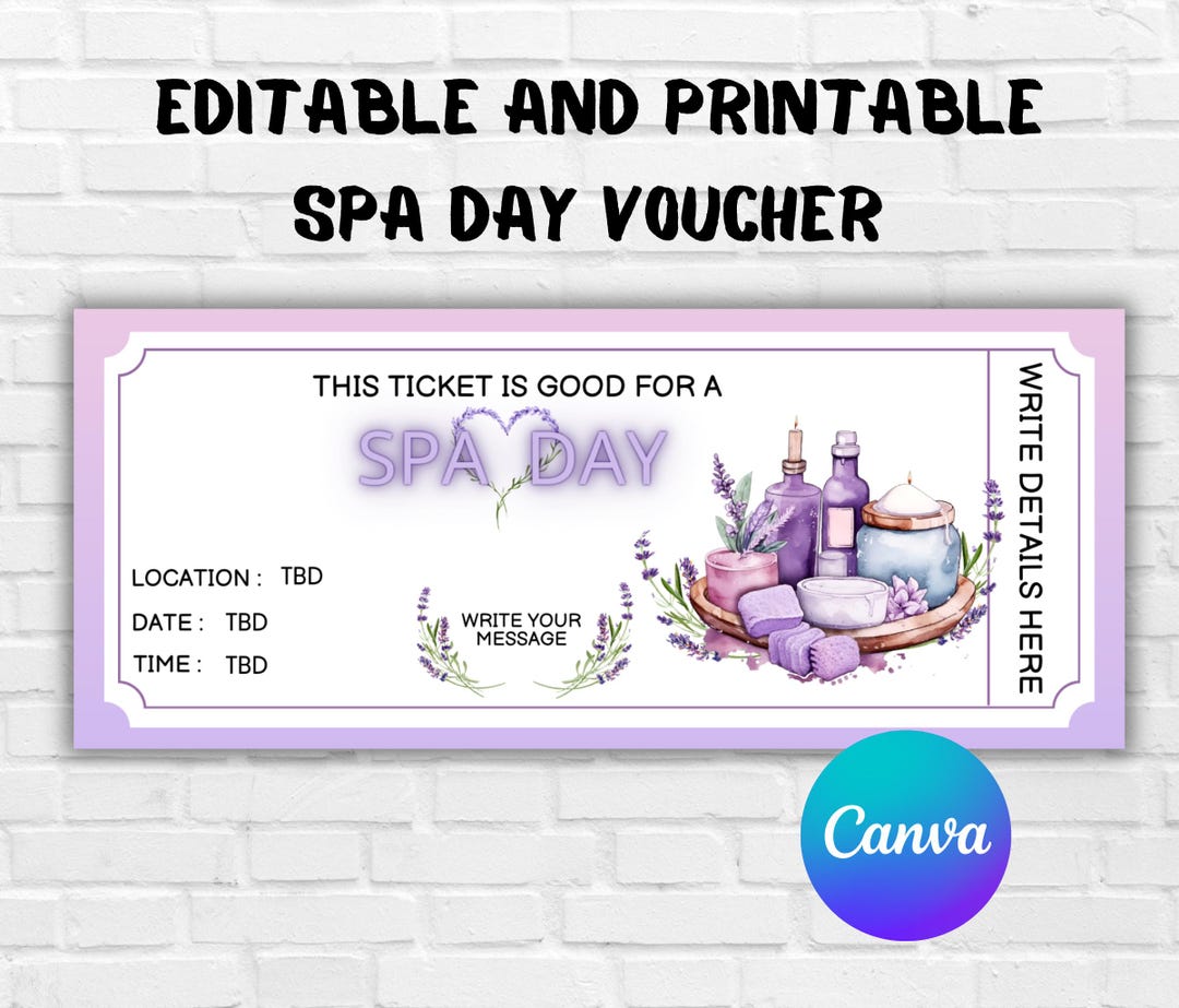 Spa Day EDITABLE Voucher-personalized Spa Day Gift Voucher-editable Spa ...
