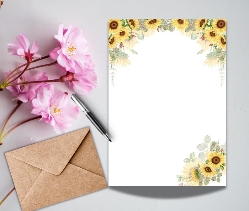 Sunflower Printable Stationery,digital Download,printable Writing Paper ...