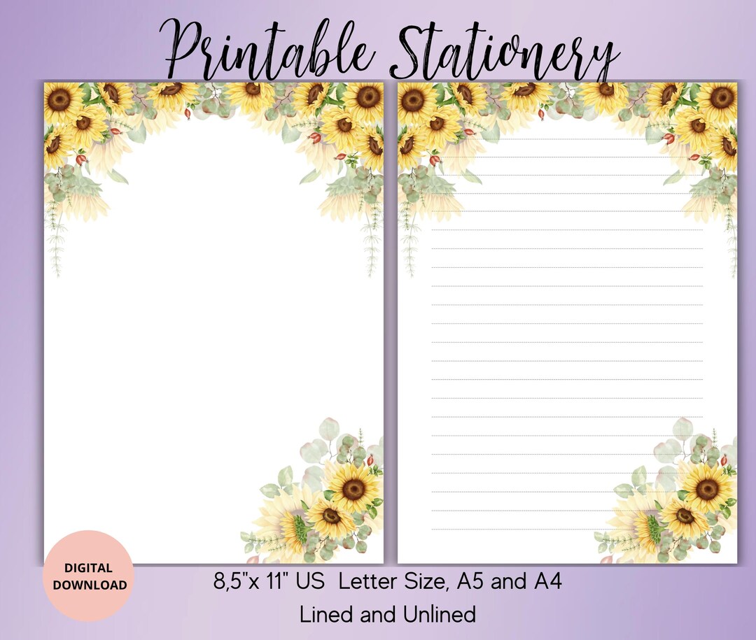 Sunflower Printable Stationery,digital Download,printable Writing Paper ...