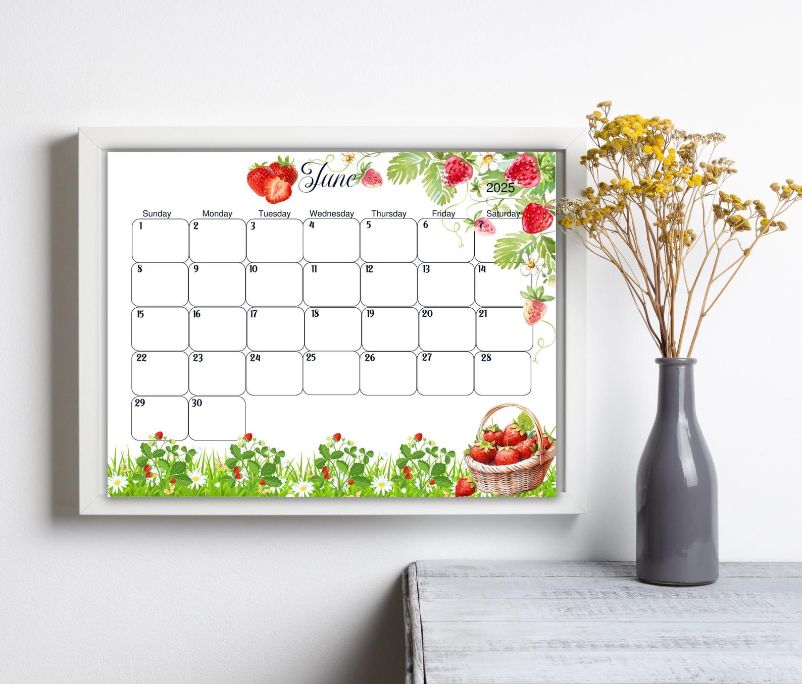 June 2025 Editable Printable Calendar-strawberry Summer Printable ...