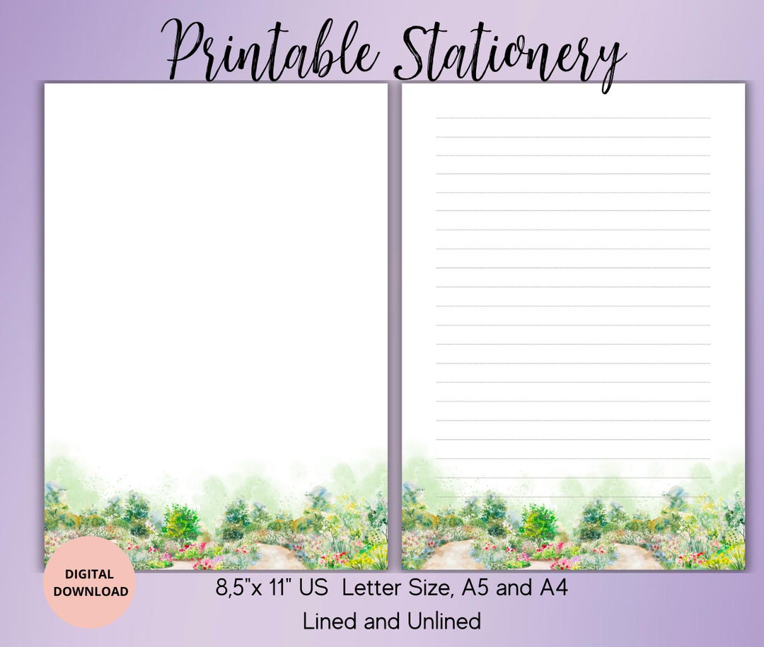 Watercolor Spring Scene Printable Stationery Set-spring Garden Writing ...