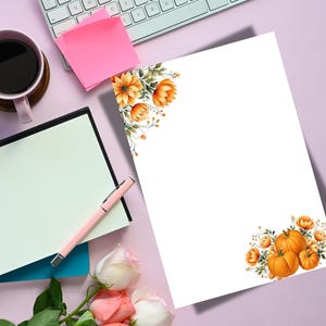 Pumpkin With Flowers Stationery,autumn Printable Stationary,pen Pal ...