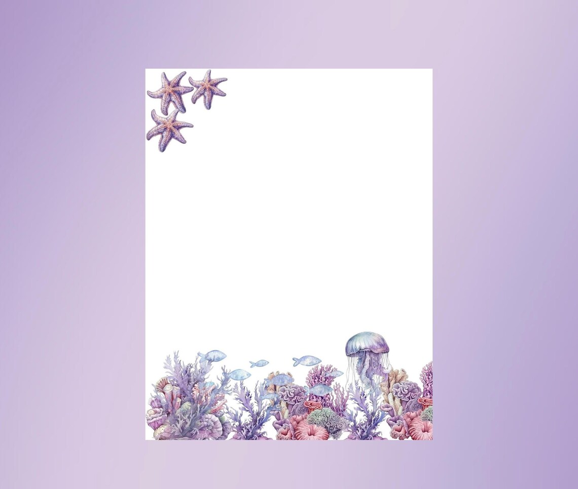 Sea Marine Printable Stationery-watercolor Ocean Writing Set A4/A5/US Letter Lined Unlined ...