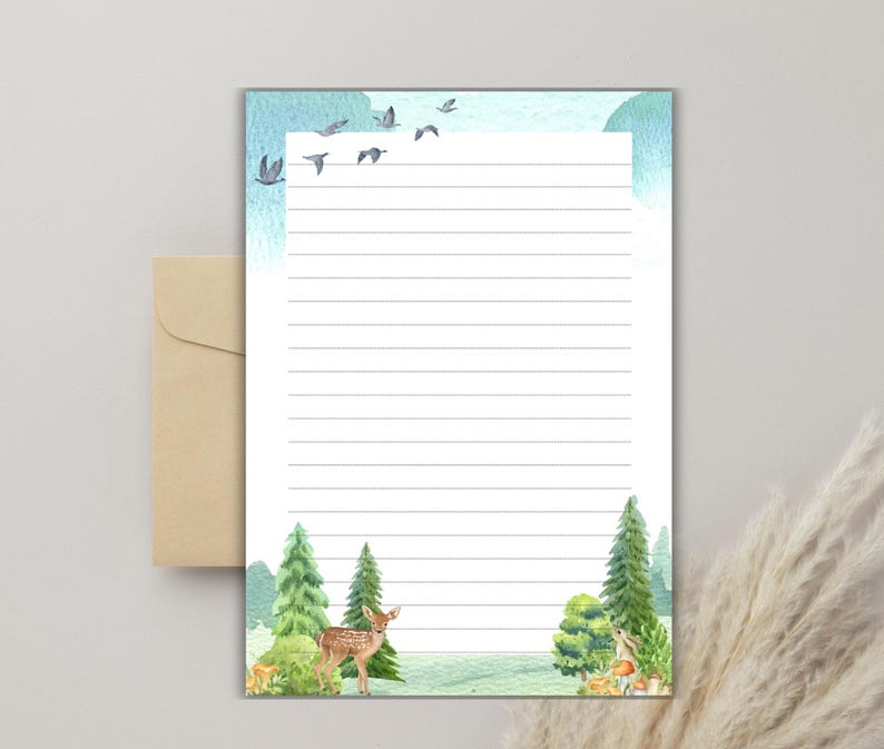Woodland Animals Printable Stationery-forest Animal Writing Paper Lined ...