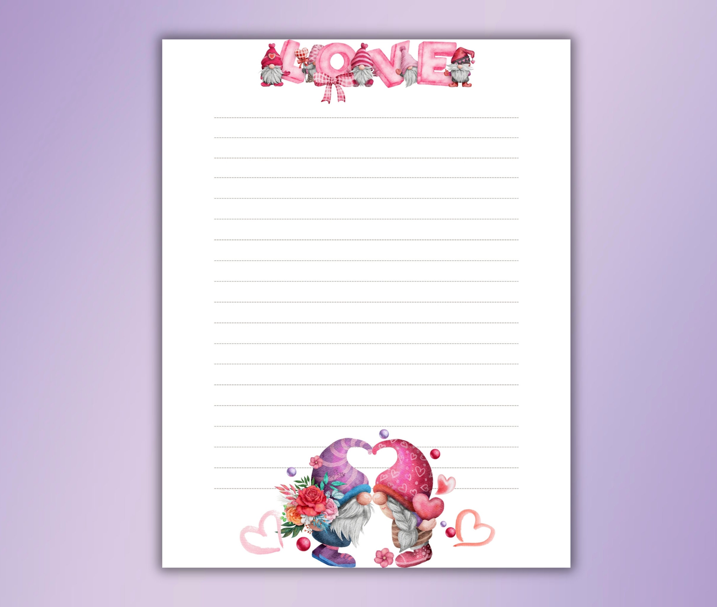 Gnome Printable Stationery-love Gnome Stationary-valentine's Day ...