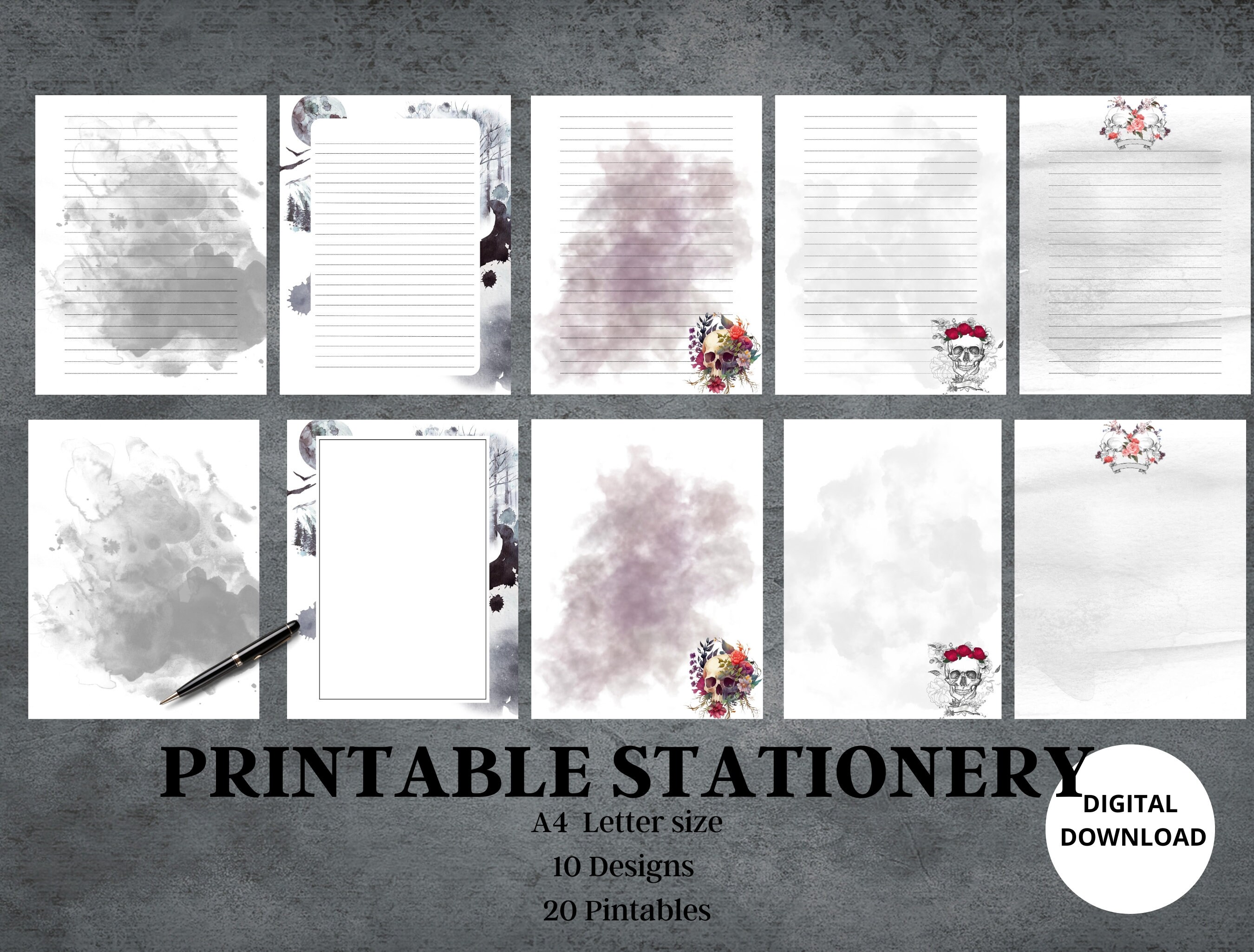 Skull Printable Stationery-printable Writing Paper - Etsy