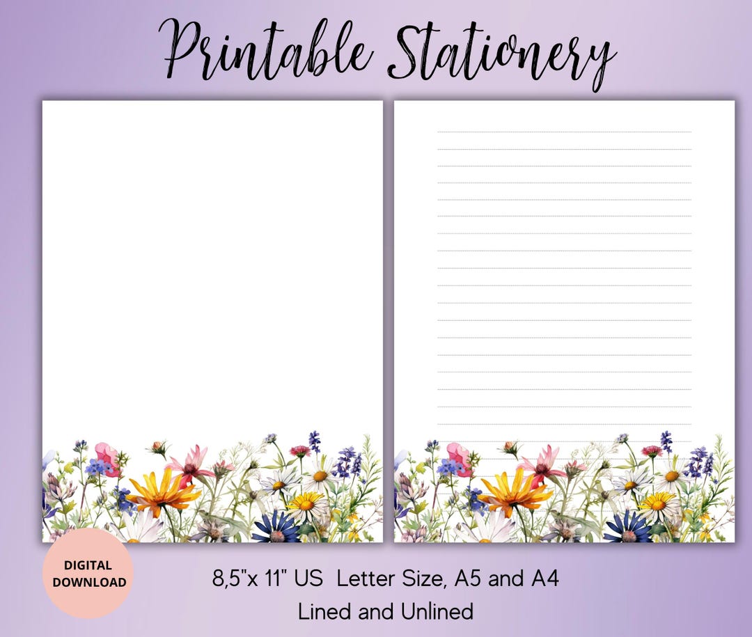 Wildflower Writing Set,flower Printable Stationery,floral Writing Paper ...