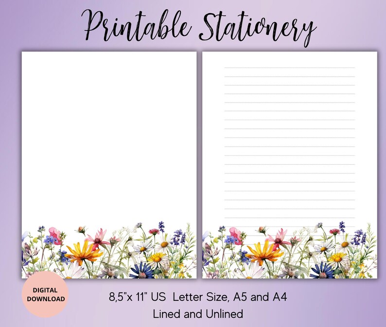 Wildflower Writing Set,flower Printable Stationery,floral Writing Paper ...