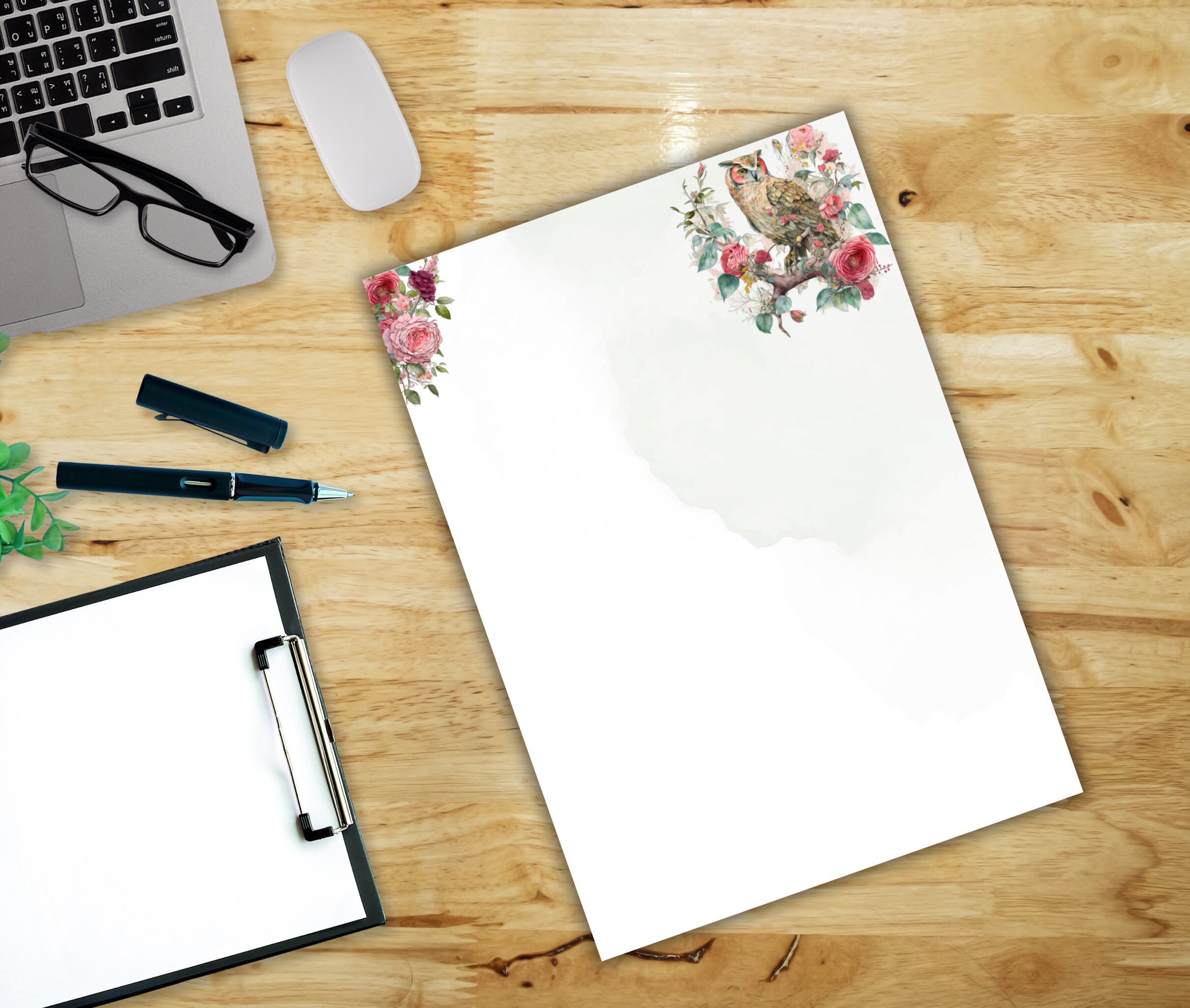 Owl With Flower Printable Stationery-flolar Stationary-cute Writing ...